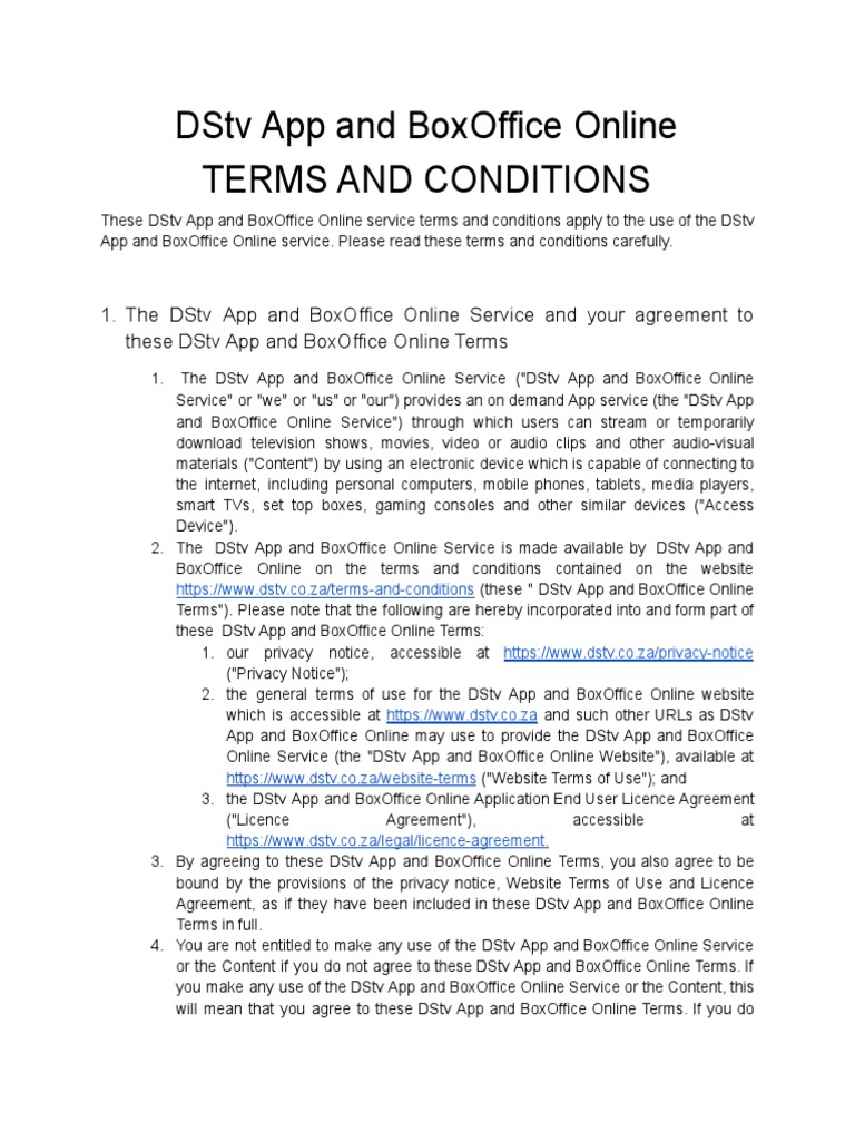 DSTV Streaming and Box Office Online Terms and Conditions | Download ...