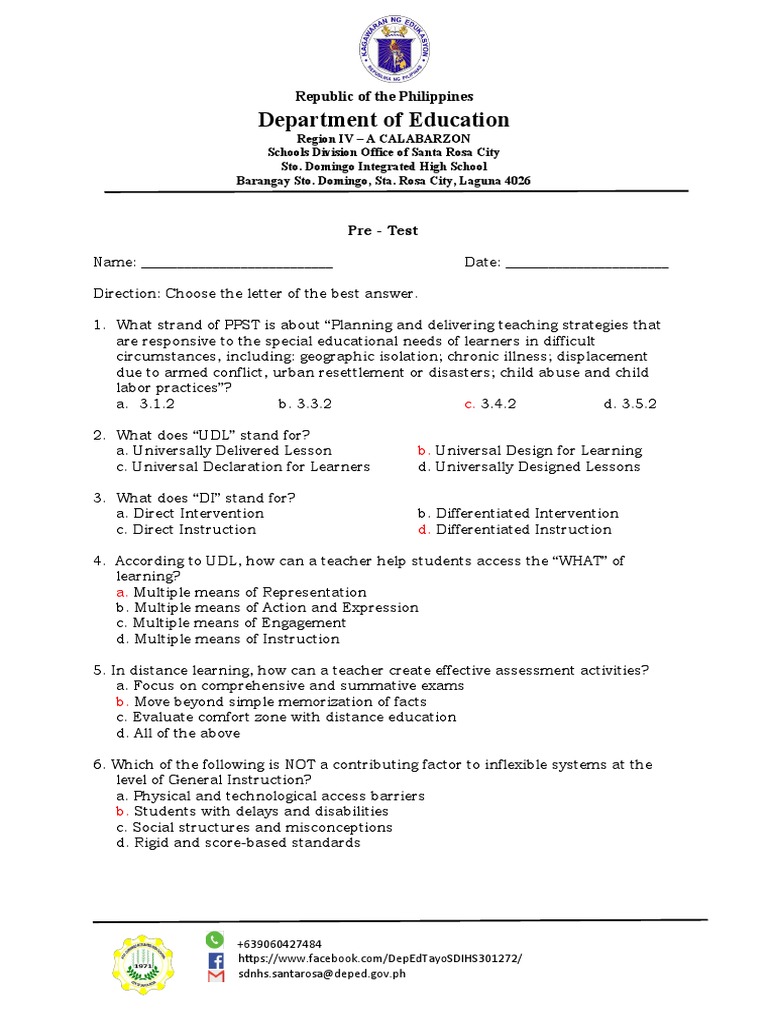 Pre Test and Post Test | PDF | Individualized Education Program ...