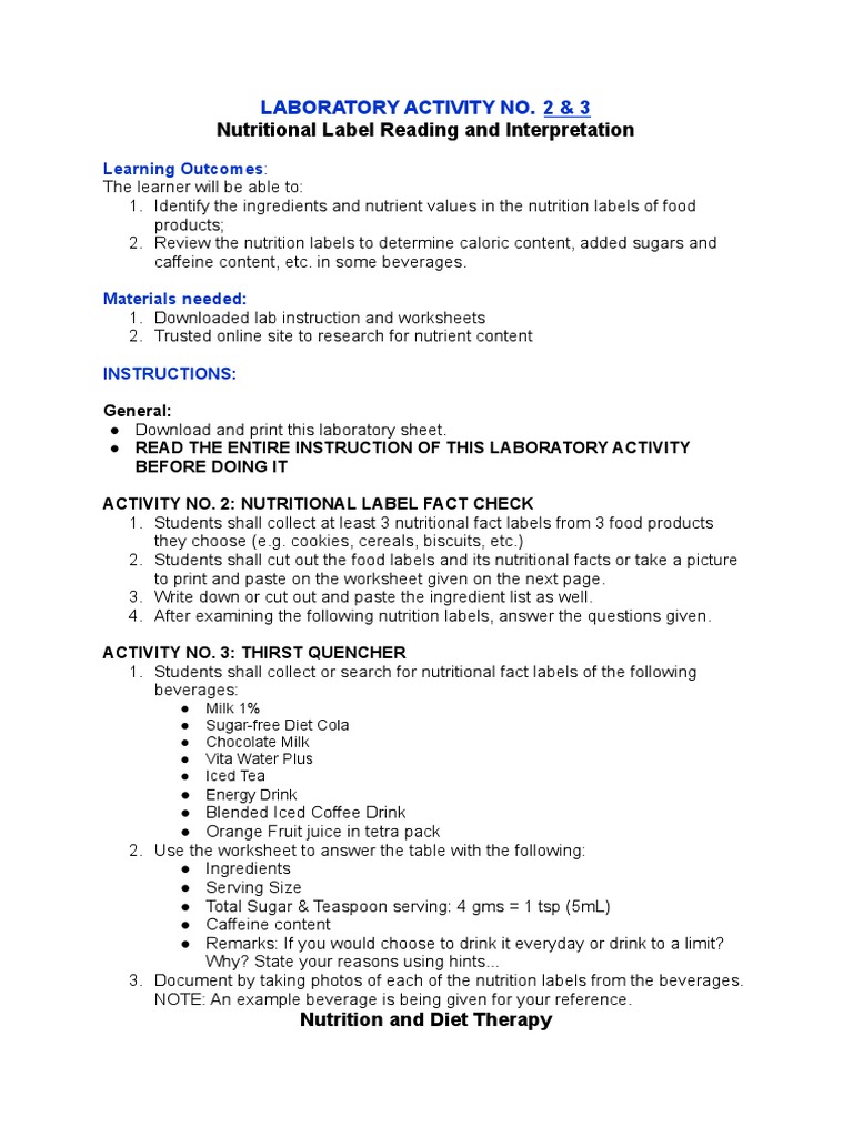 ACTIVITY 2&3 Nutritional Labels - PATOC | PDF | Human Nutrition ...