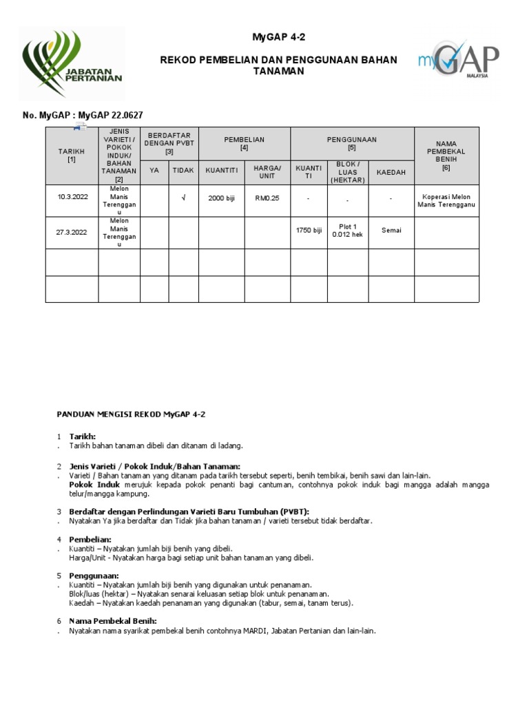 MyGAP-Rekod Ladang Alor Lintang 4-2 | PDF