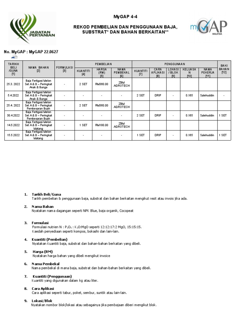 MyGAP-Rekod Ladang Alor Lintang 4-4 | PDF