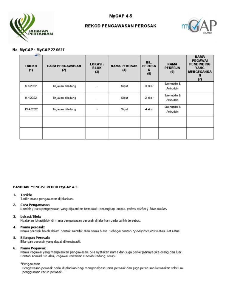 MyGAP-Rekod Ladang Alor Lintang 4-5 | PDF