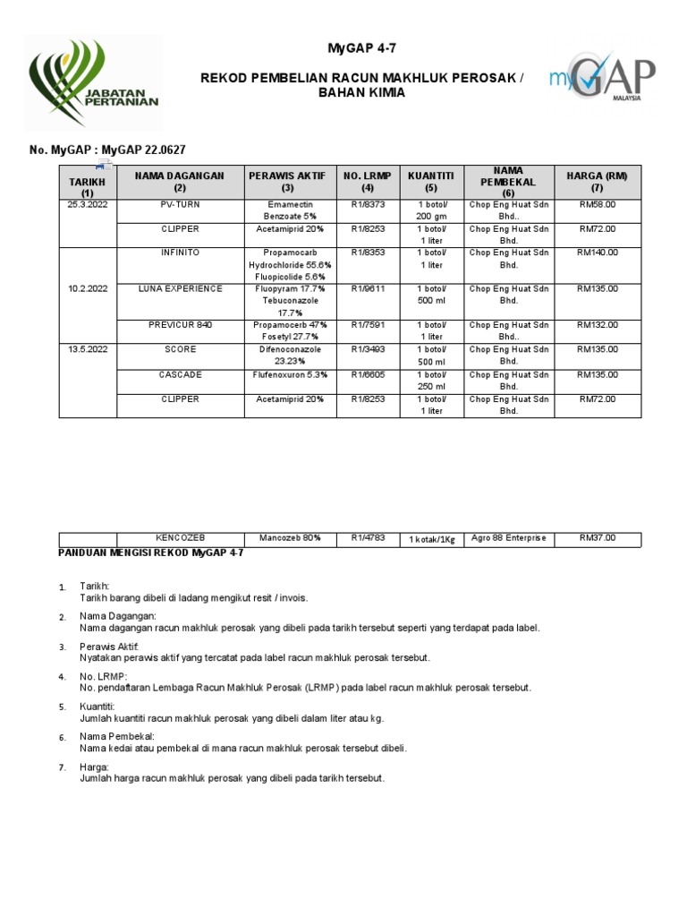 MyGAP-Rekod Ladang Alor Lintang 4-7 | PDF
