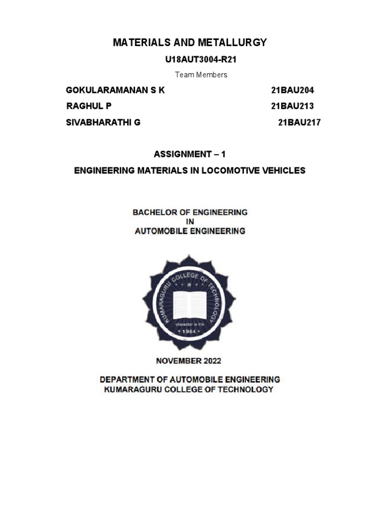 Engineering Materials Used in Locomotive Vehicles | Download Free PDF ...