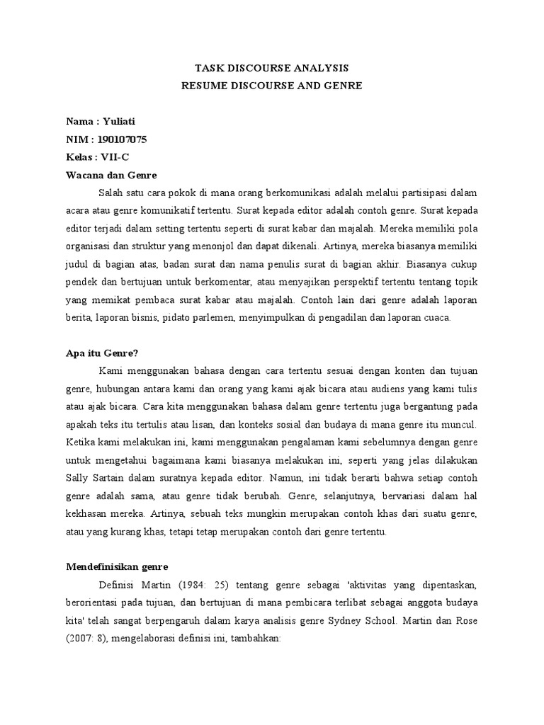Yuliati Task Discourse Analysis and Genre | PDF