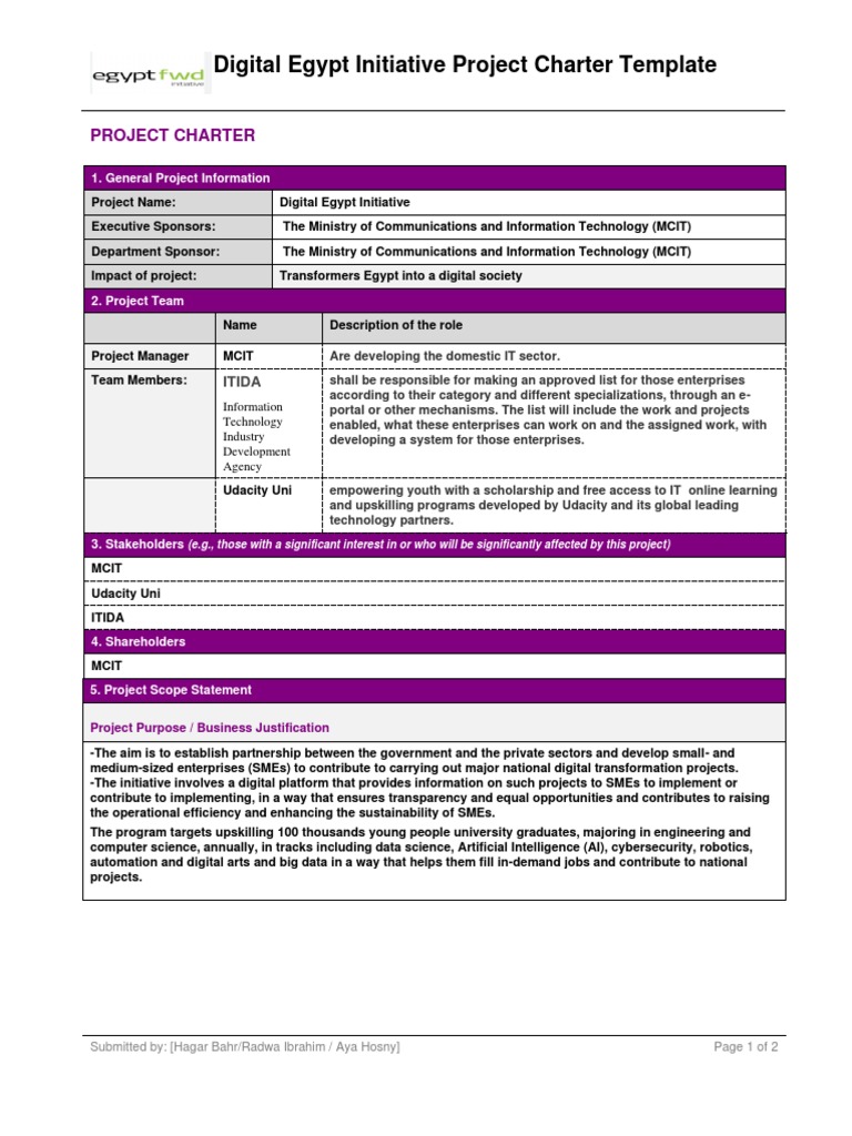 Digital Egypt Initiative Project Charter Template | PDF | Artificial ...