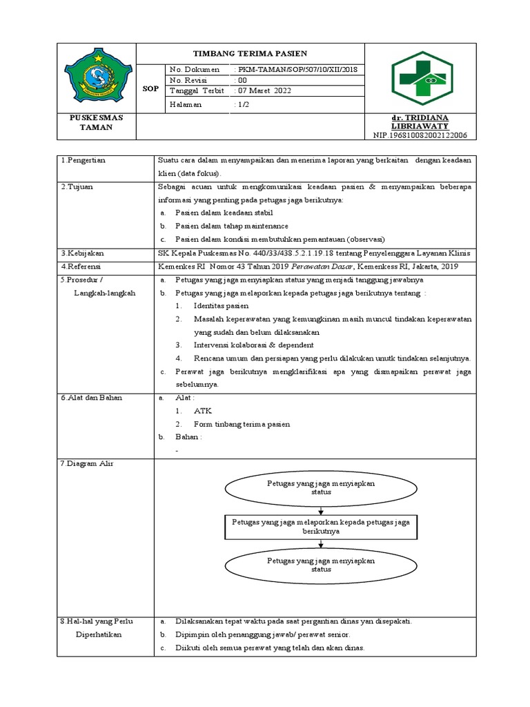 Sop Timbang Terima Pasien | PDF