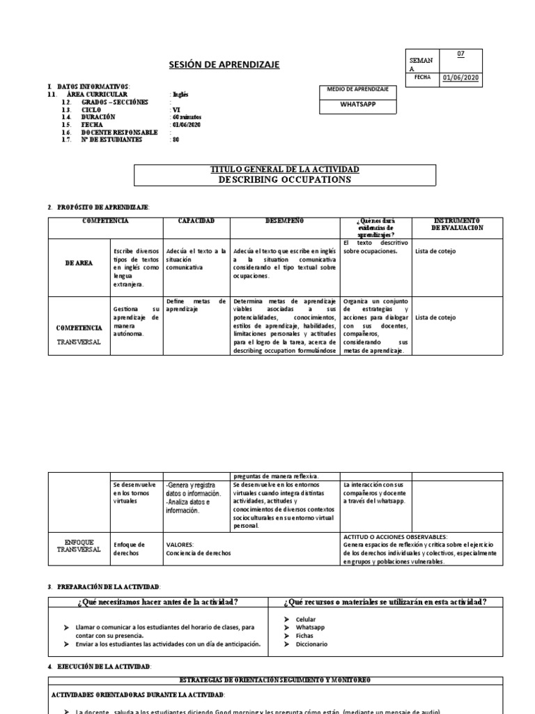 Describing Occupations: An English Learning Session Focusing on Writing ...