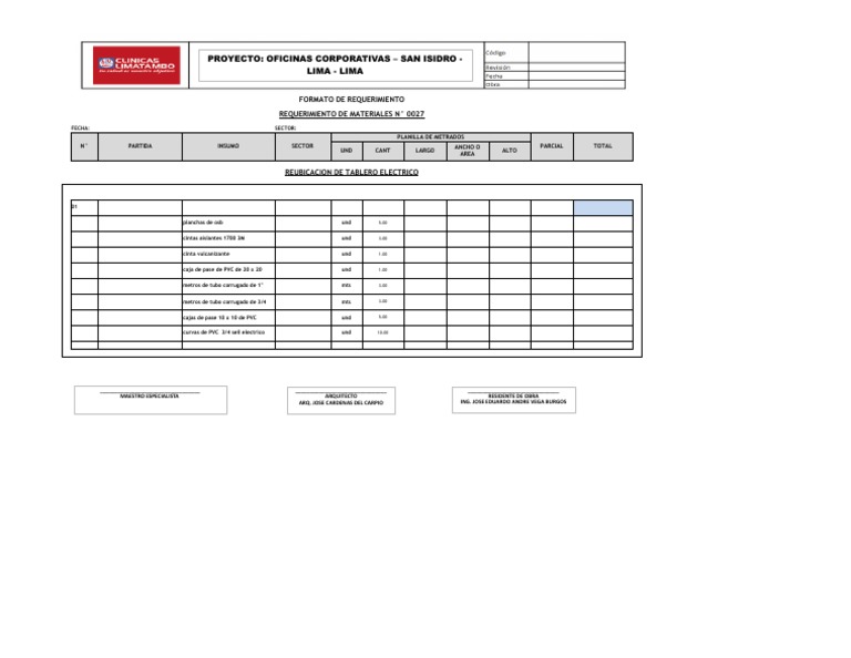 Req Mat - #0027 - Reubicacion de Tablero Electrico | PDF