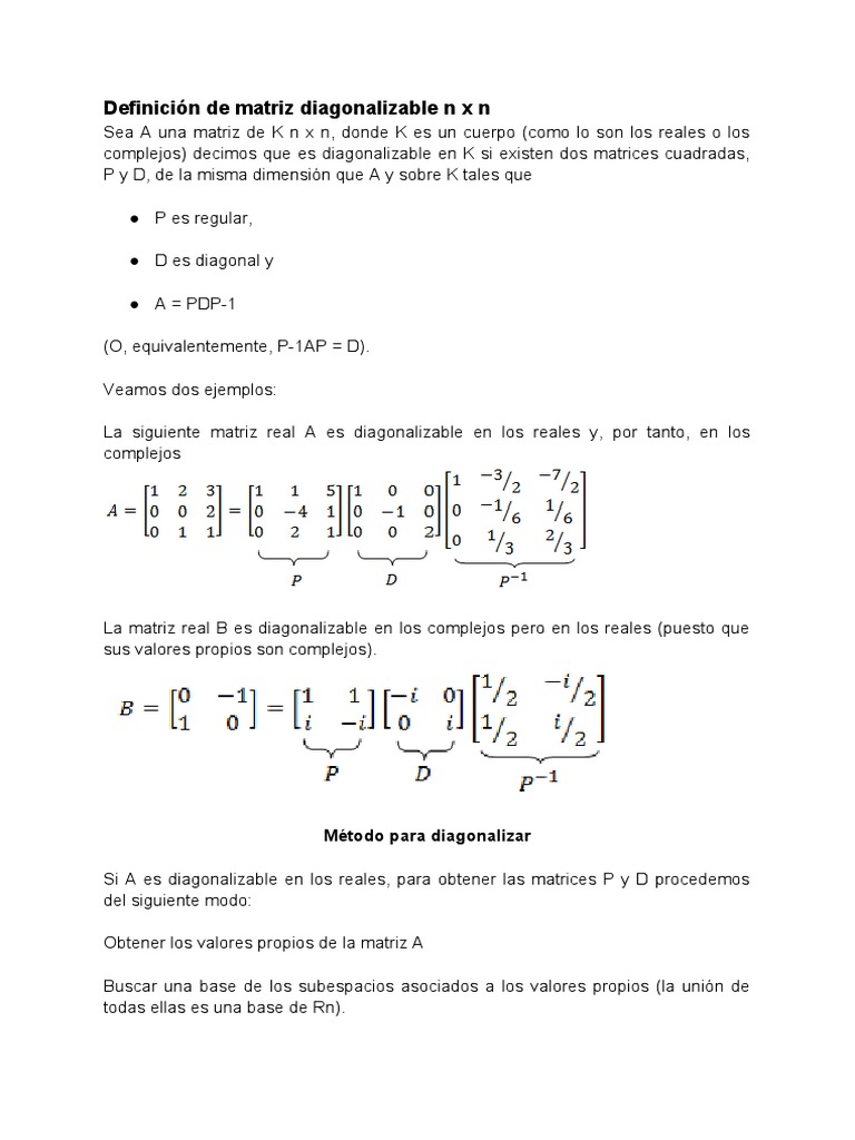 Definición de Matriz Diagonalizable N X N | PDF | Matriz (Matemáticas ...