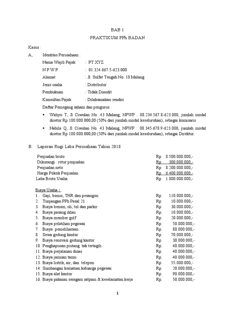 Contoh Soal Rekonsiliasi Fiskal PT XYZ | PDF