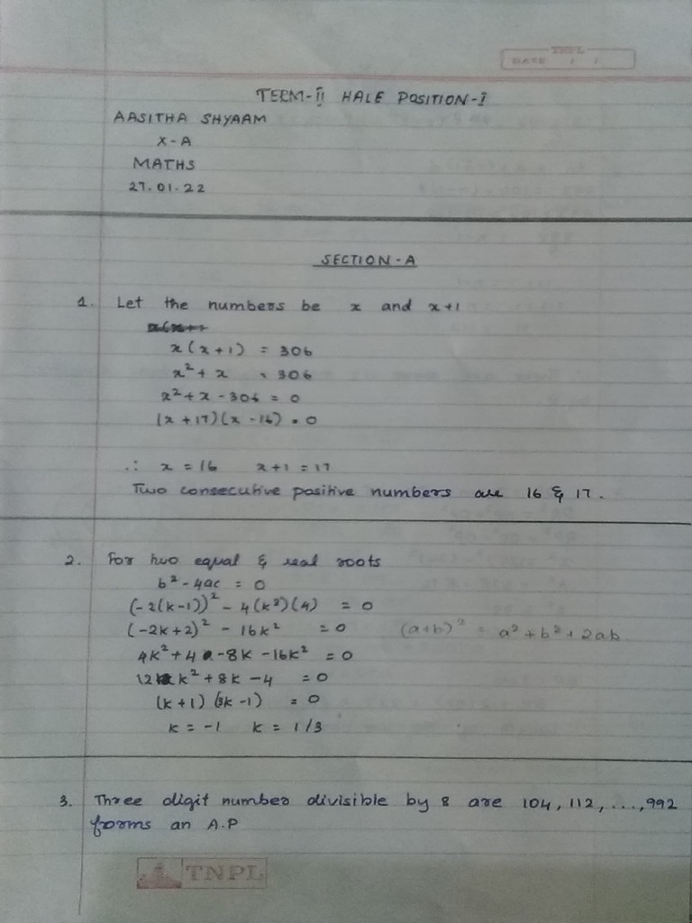 Maths Answers | PDF