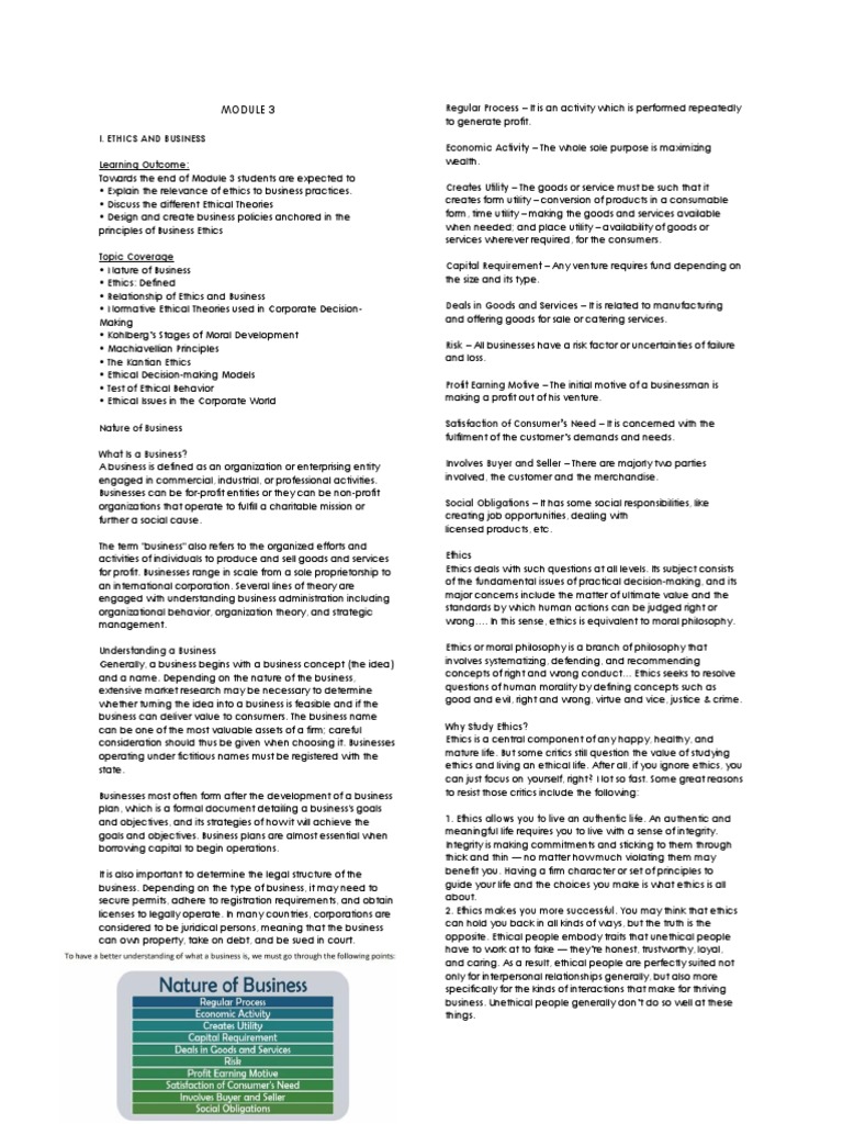 Ethics and Business Module Explained | PDF | Morality | Immanuel Kant