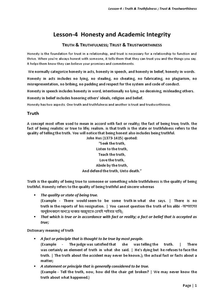 Lesson - 4 - Honesty and Academic Integrity | PDF | Survey Methodology ...