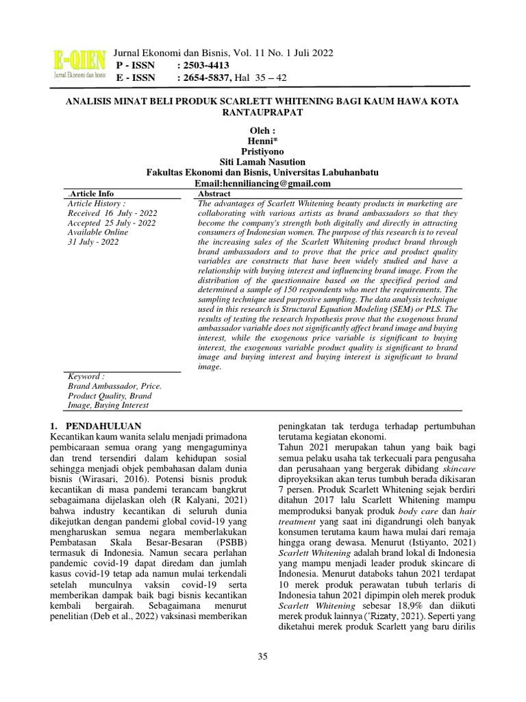 P - Issn: 2503-4413 E - Issn: 2654-5837, Hal 35 - 42: Jurnal Ekonomi Dan Bisnis, Vol. 11 No. 1 ...