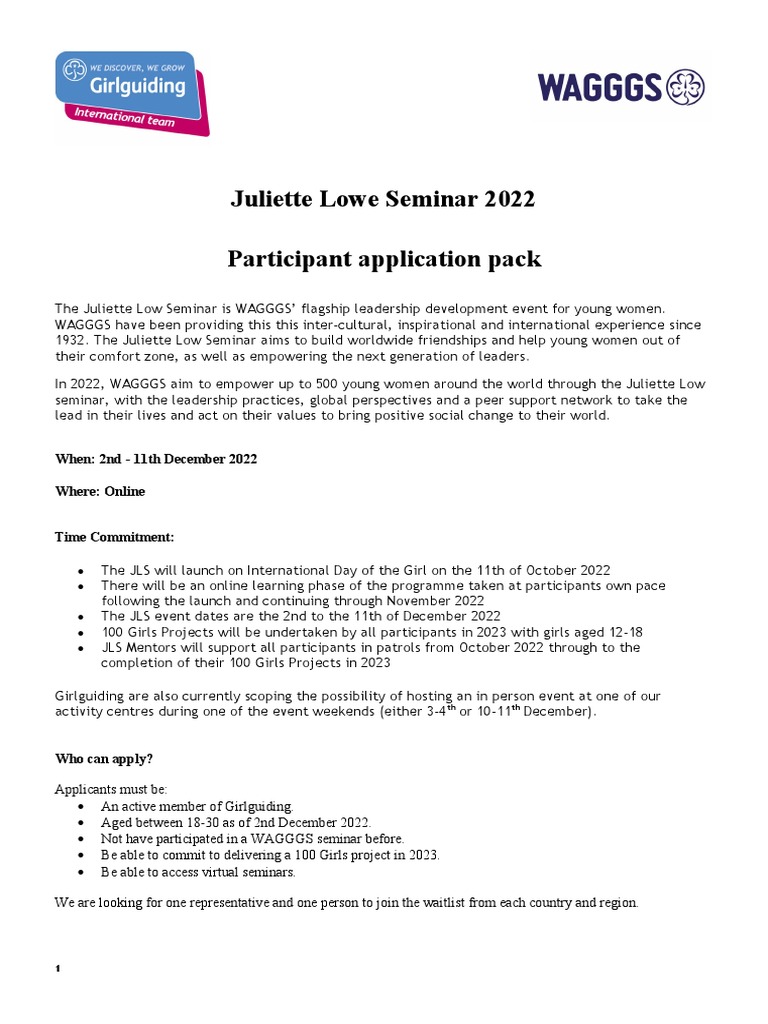 Juliette Low Seminar 2022 Application Pack | PDF