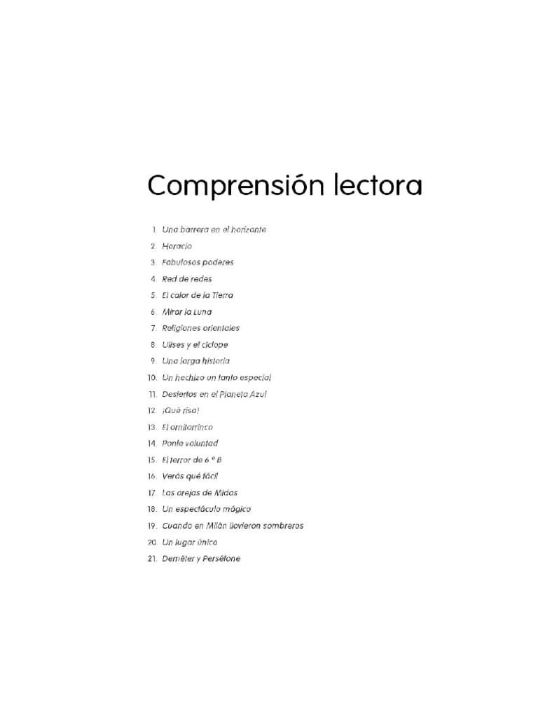 21 Fichas de Comprensión Lectora para 6º EP | PDF