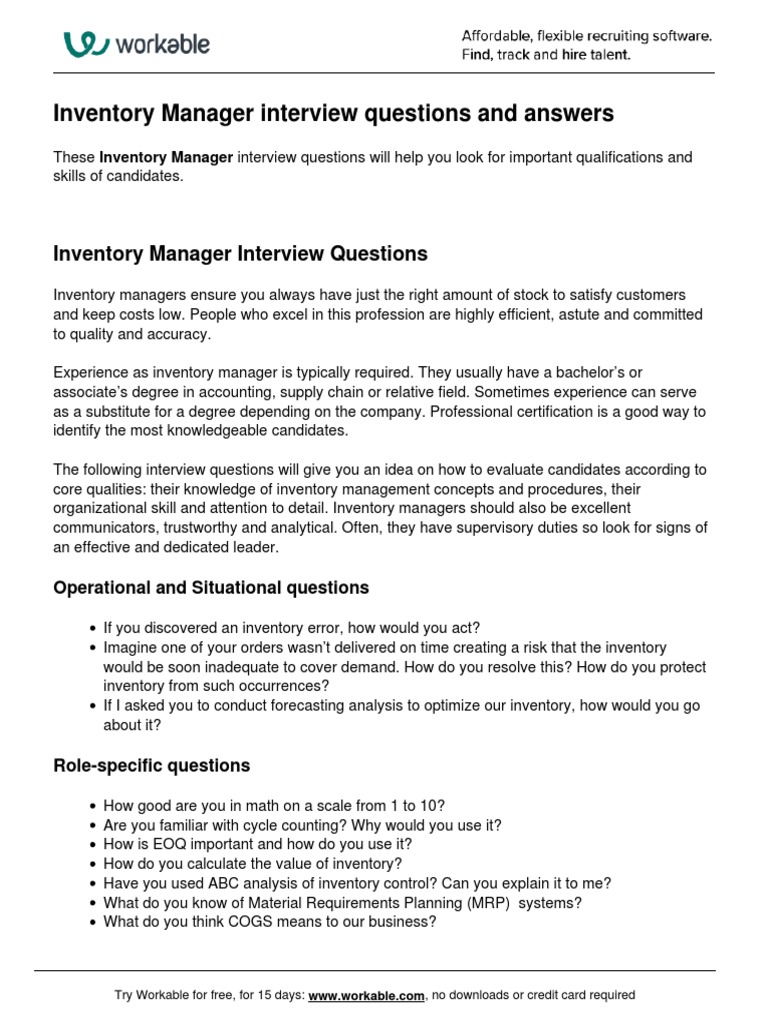 Inventory Manager Interview Questions | PDF | Inventory | Business Process