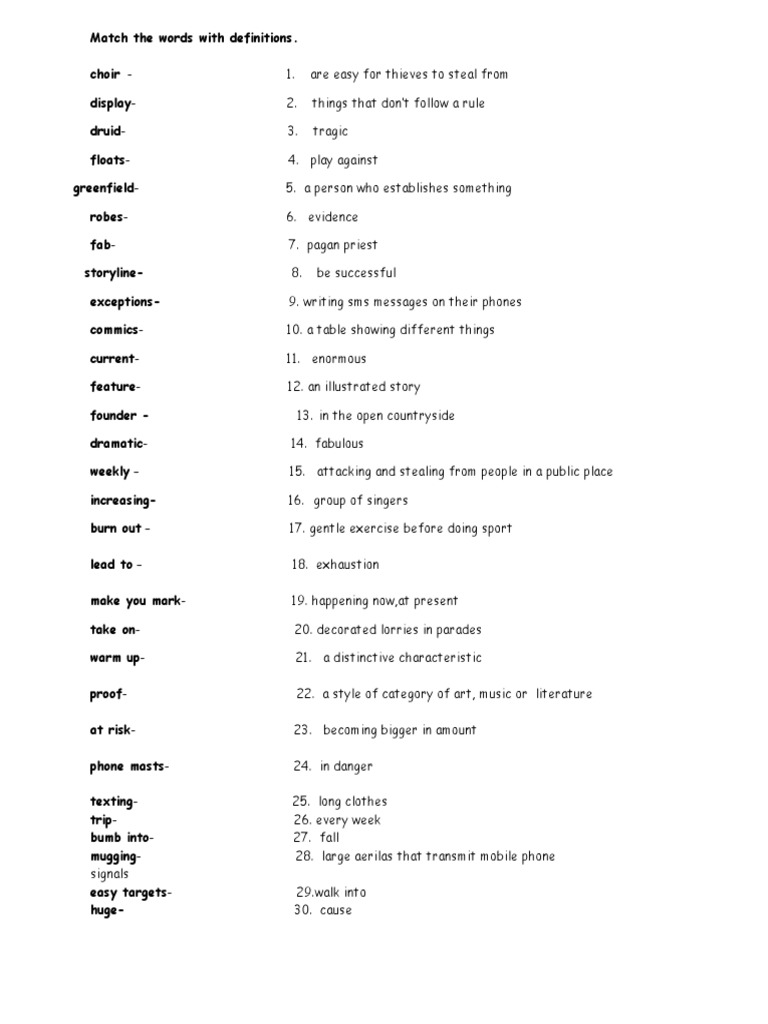 Word Definition Matching Exercise | PDF