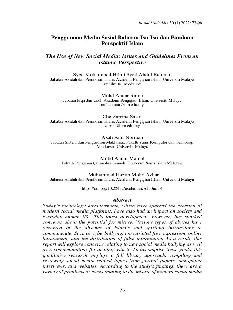 The Use of New Social Media: Issues and Guidelines From An Islamic ...