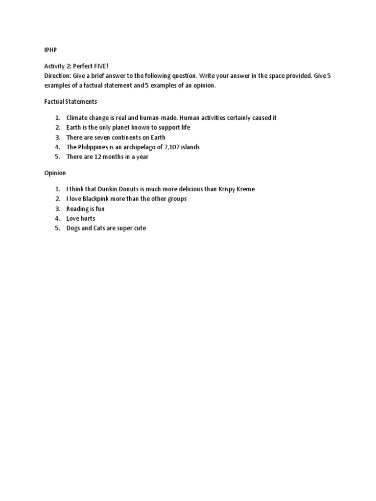 Module 2 Activity 2 Perfect FIVE (IPHP) | PDF