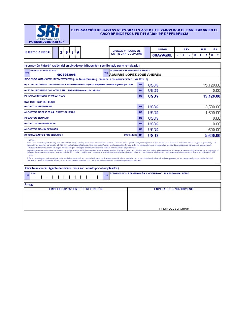 Formulario SRI - GP - Continente (1) 2020 | PDF | Impuestos | Impuesto ...
