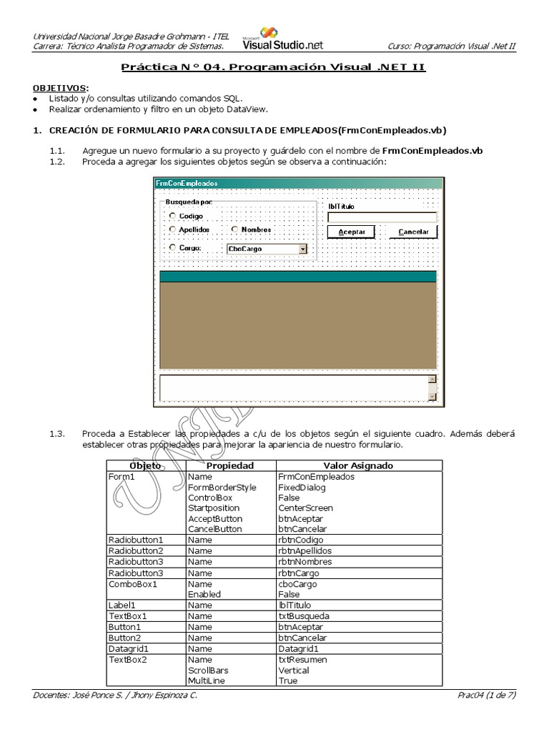 Programación Visual - NET II. 1. CREACIÓN DE FORMULARIO PARA CONSULTA DE EMPLEADOS ...