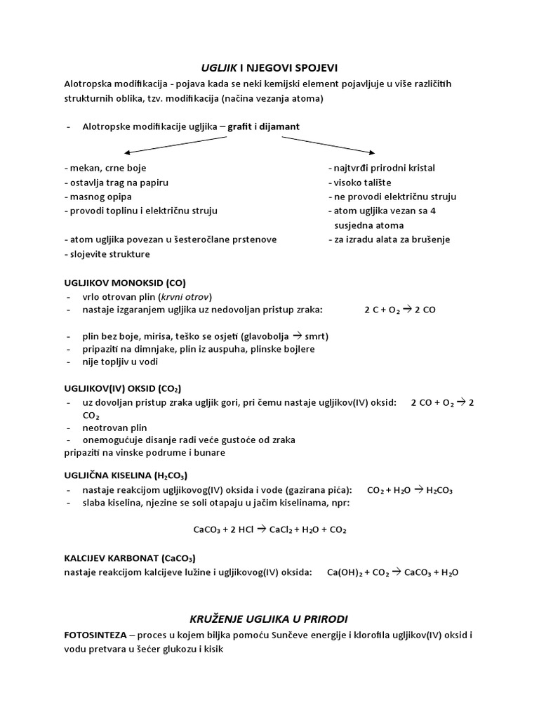 Ugljik I Njegovi Spojevi | PDF