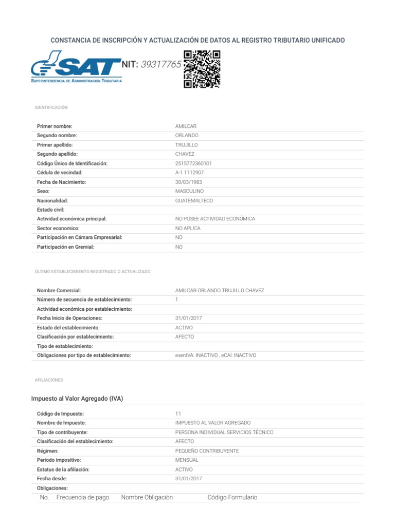 Constancia de Inscripción Y Actualización de Datos Al Registro ...