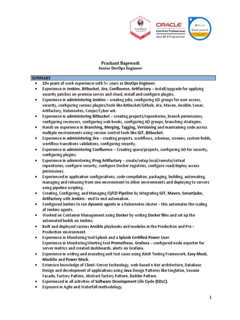 Prashant Bagewadi: Senior Devops Engineer | PDF | Version Control | Spring Framework