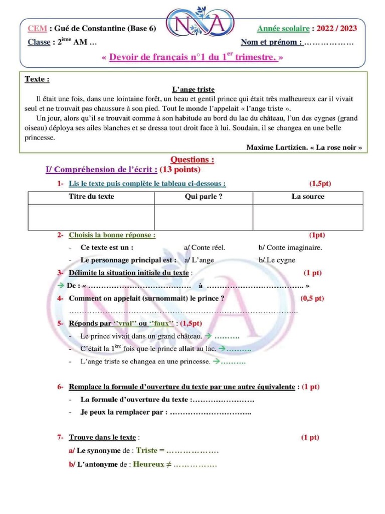 Dzexams 2am Francais 594622 | PDF