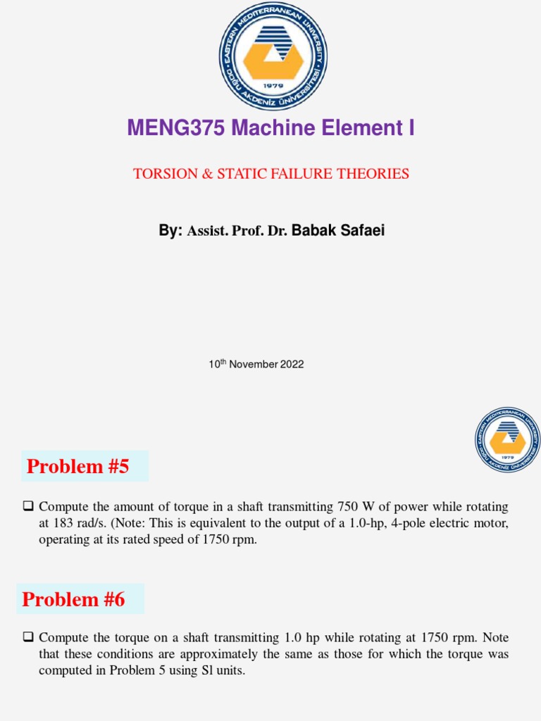 MENG375 Machine Element I: Torsion & Static Failure Theories | Download Free PDF | Stress ...