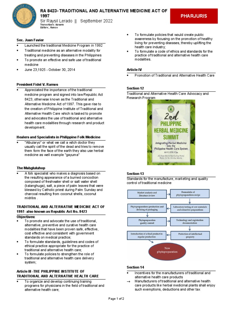 Ra 8423 - Traditional and Alternative Medicine Act of 1997 | PDF ...