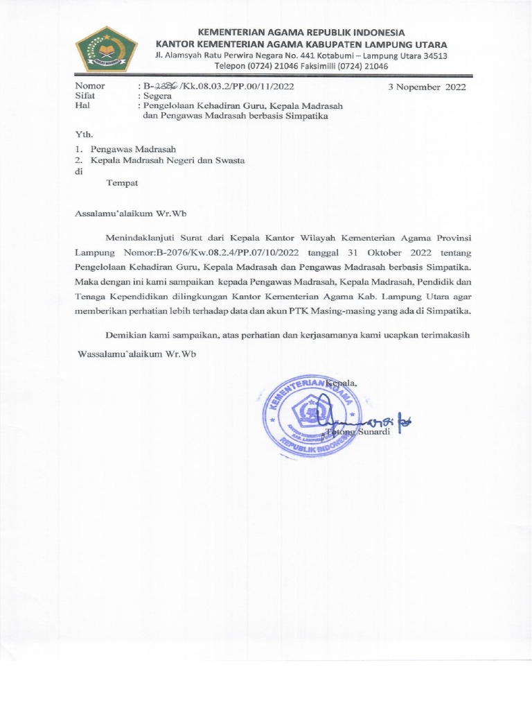 Surat Edaran Absensi Masook | PDF