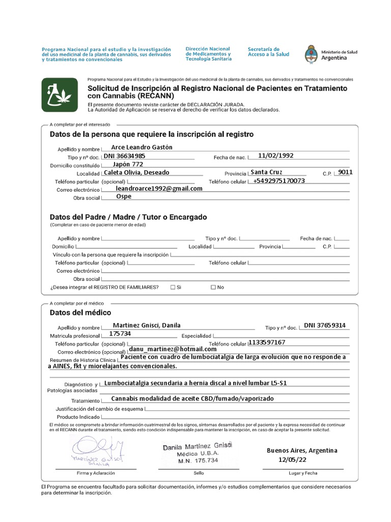 Solicitud Reprocann | PDF