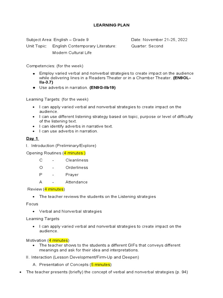 Checked English 9 LP Q2 WK 5 | PDF | Nonverbal Communication | Teachers