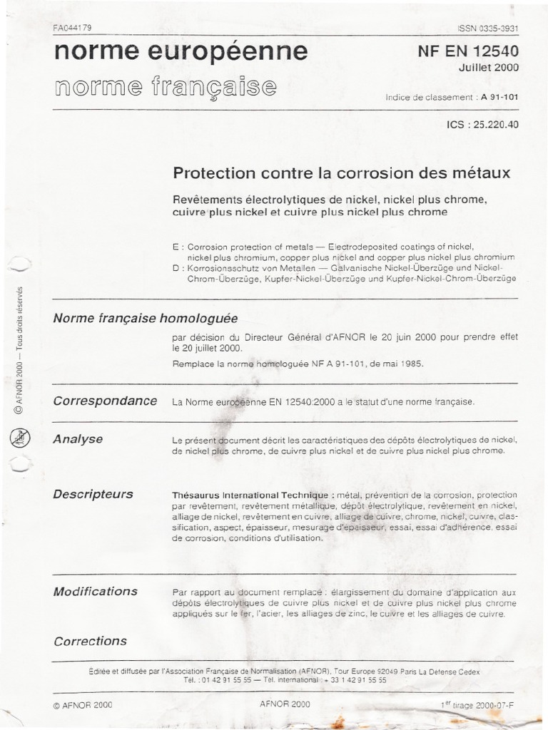 NF EN 12540 Norme Nickel Chrome | PDF