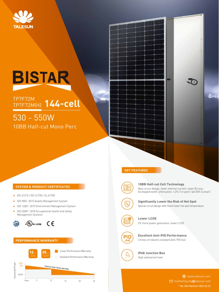Datasheet Módulo 550Wp | PDF