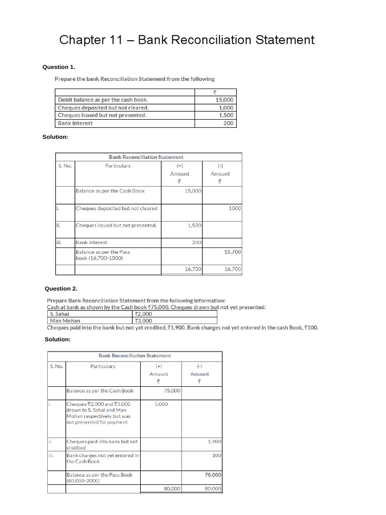 Chapter 11 - Bank Reconciliation Statement | PDF | Cheque | Banks