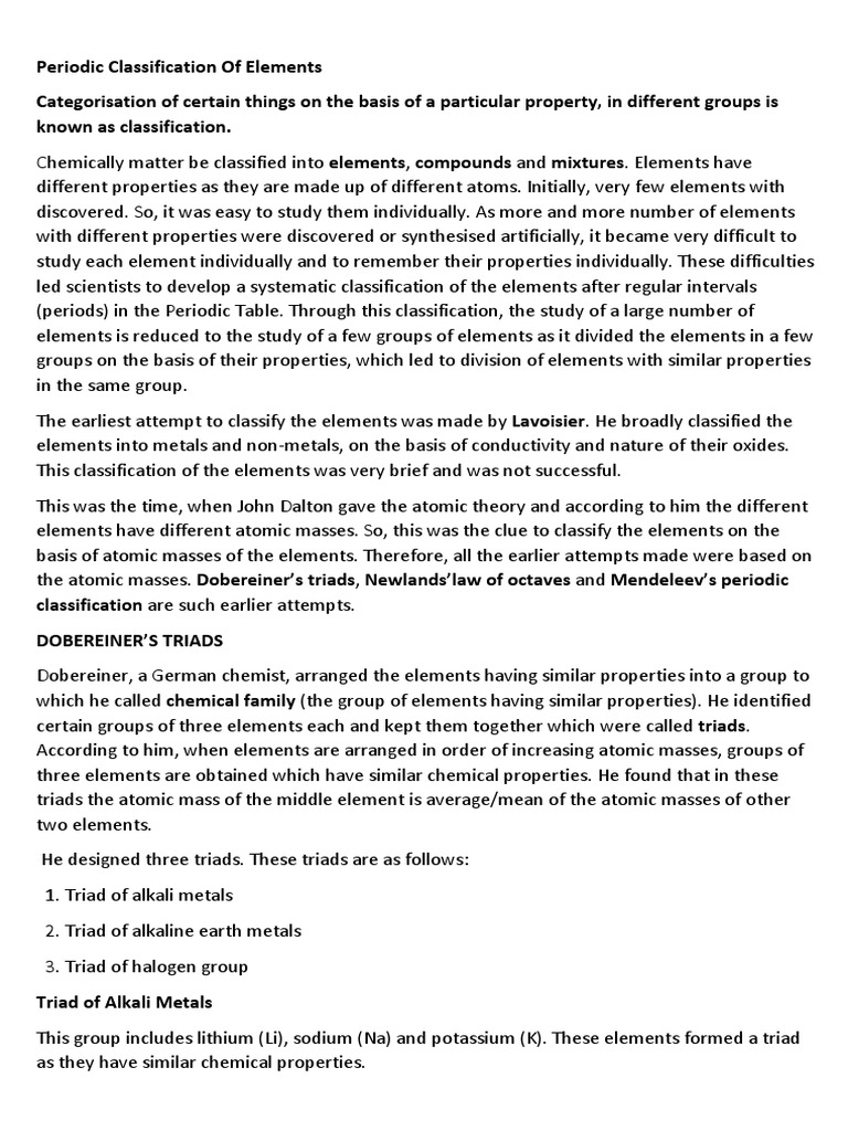 Periodic Classification of Elements | PDF | Chemical Elements ...