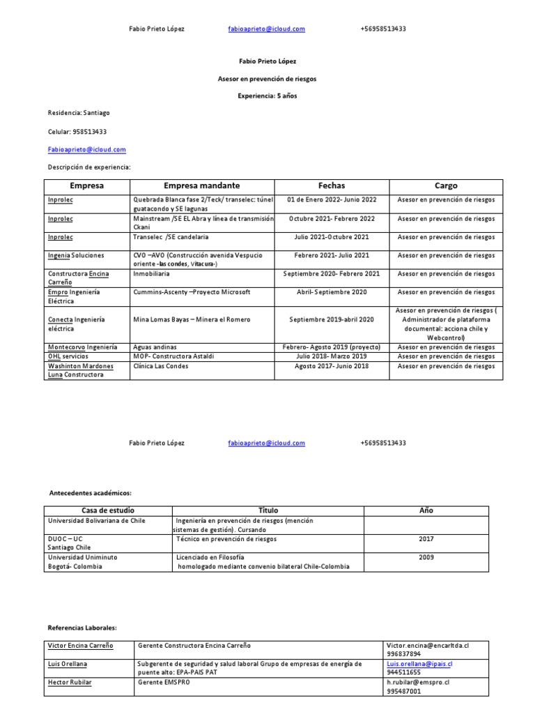 Curriculum Fabio Prieto L. | PDF