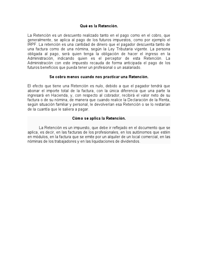 Qué Es La Retención | PDF