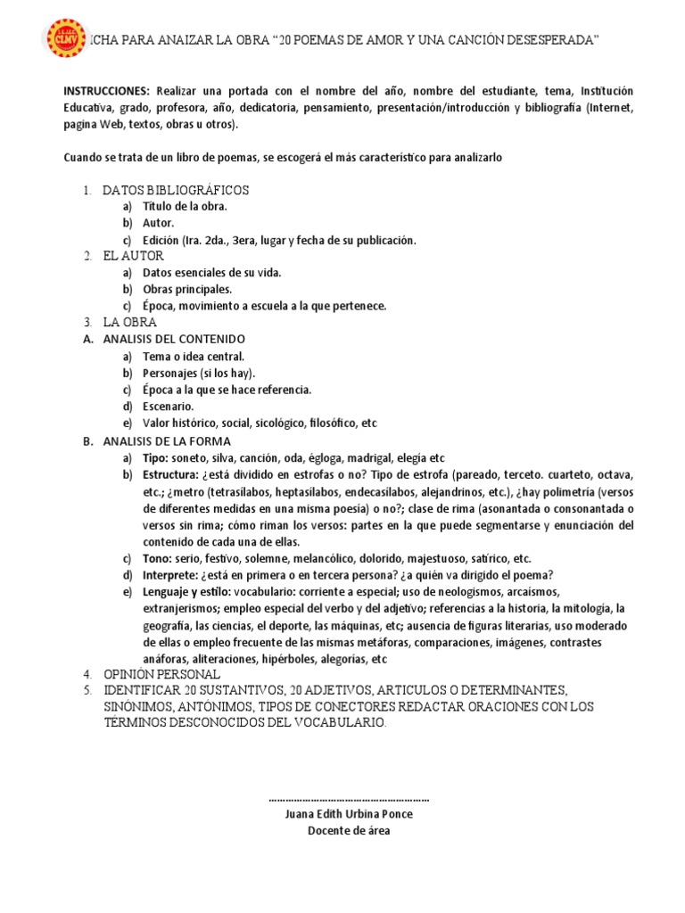Ficha para Analizar La Poesía | PDF | Poesía | Metro (poesía)
