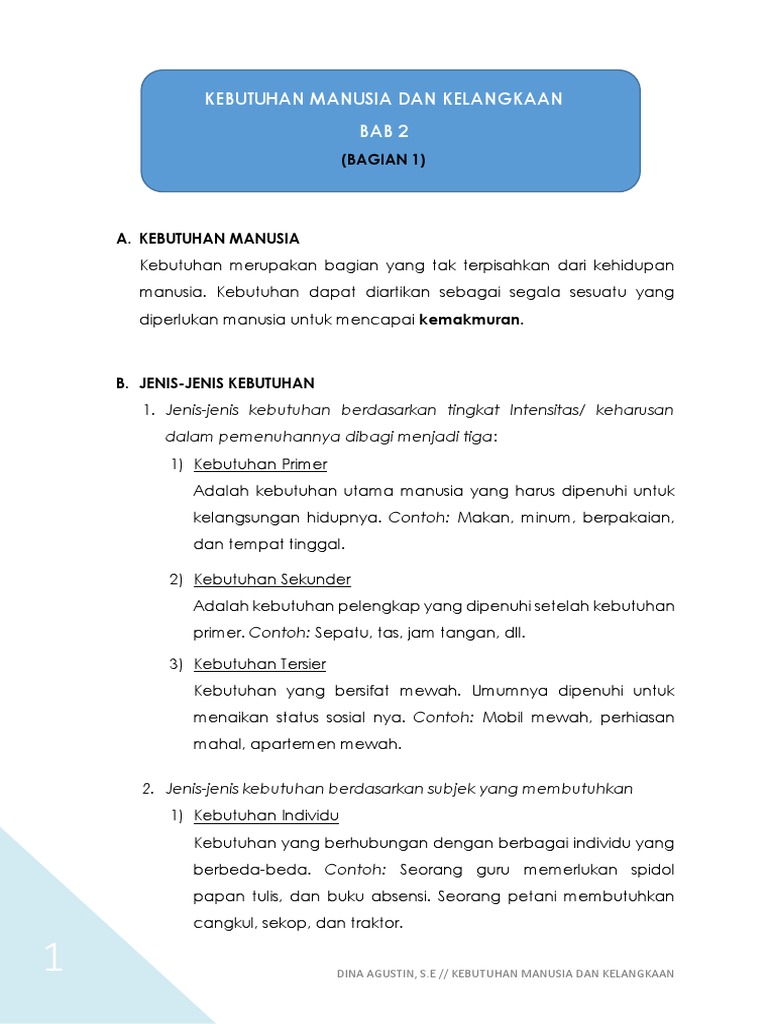 EKO BIS Bab 2 Bag 1 Kebutuhan Manusia Dan Kelangkaan | PDF