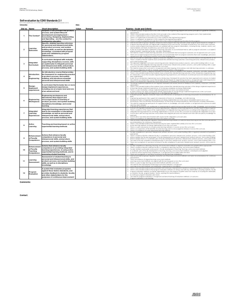 Self-Evaluation by CDIO Standards 2.1 | PDF | Program Evaluation | Evaluation