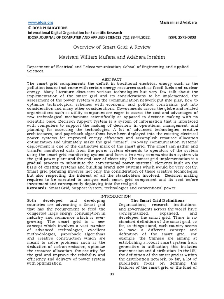 A Comprehensive Review of A Smart Grid | PDF | Smart Grid | Electrical Grid
