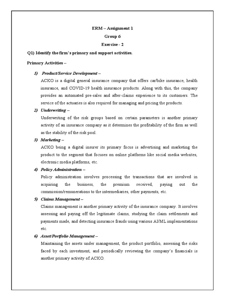 ERM-Group 6 - Acko | PDF | Insurance | Underwriting