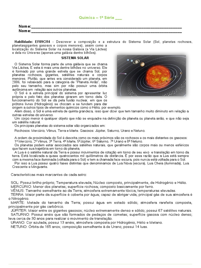 Sistema Solar: Planetas, Lua e Características | PDF | Planetas | Sistema Solar