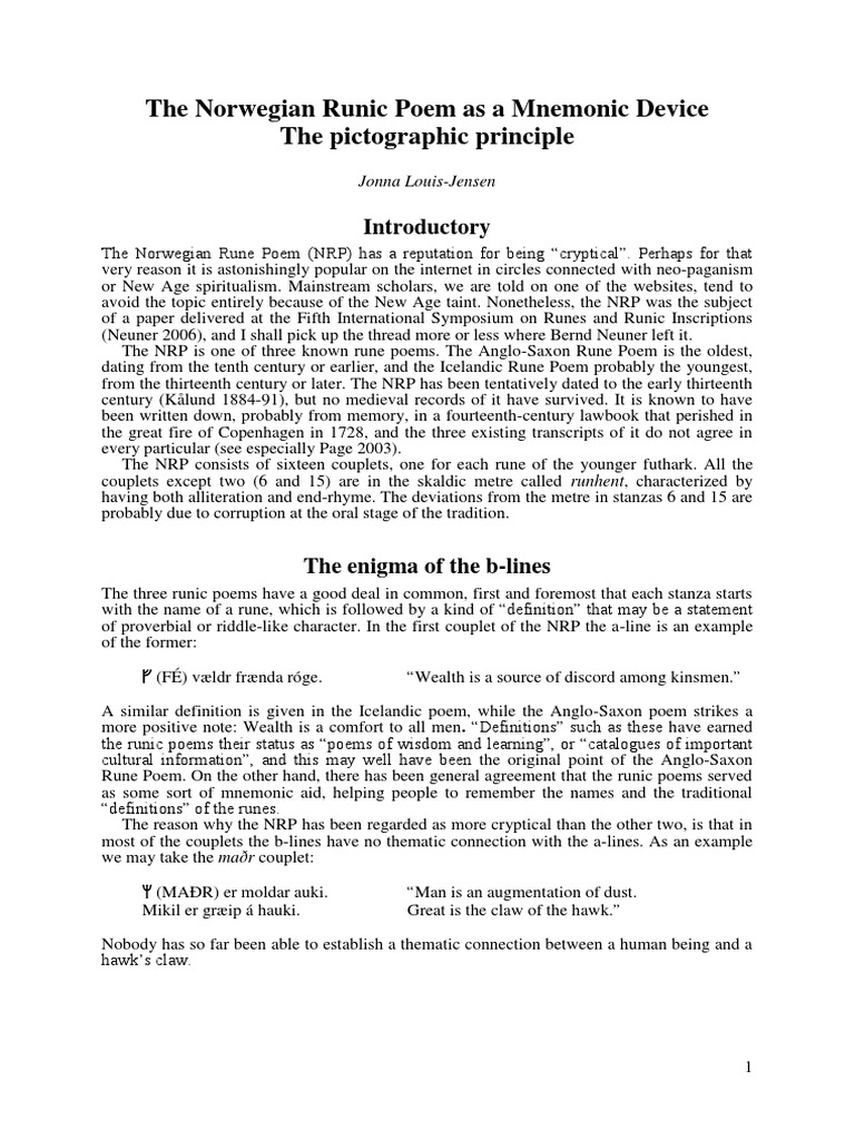 The Norwegian Runic Poem As A Mnemonic Device | PDF