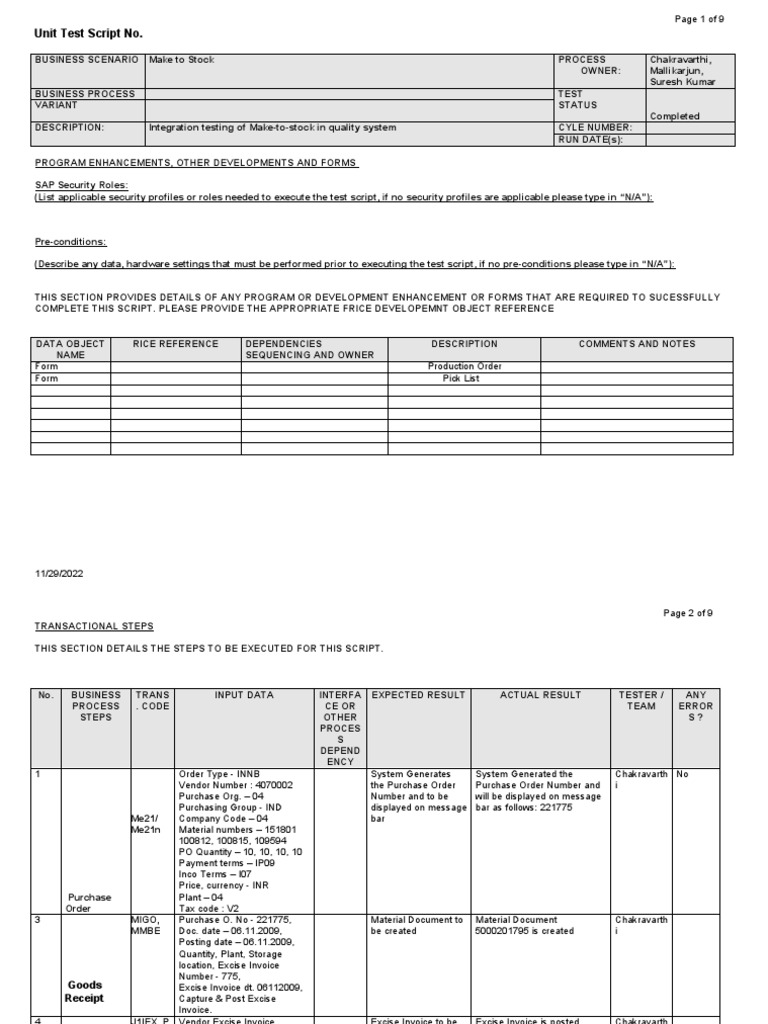 Integration Test Script MTS | PDF | Invoice | Receipt